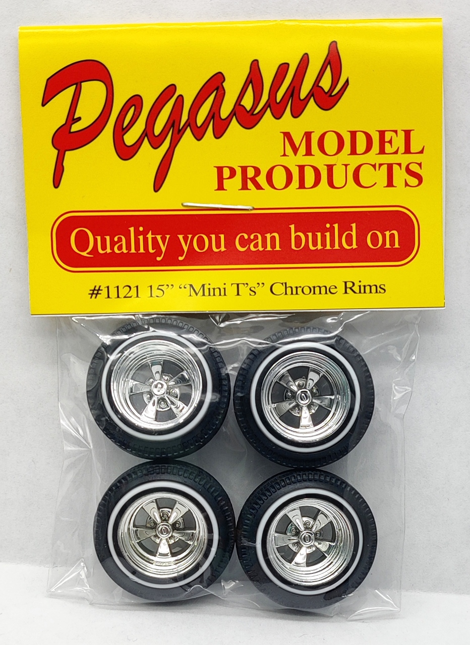Pegasus 1/24 or 1/25 Scale Mini T's 15" Chrome Wheels with Whitewall ...
