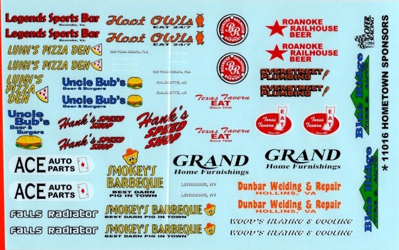 Gofer Racing Hometown Sponsors Decal Sheet Spotlight Hobbies