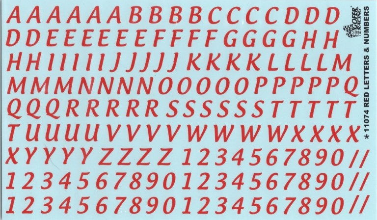Gofer Racing Red Letters & Numbers Decal Sheet - Spotlight Hobbies