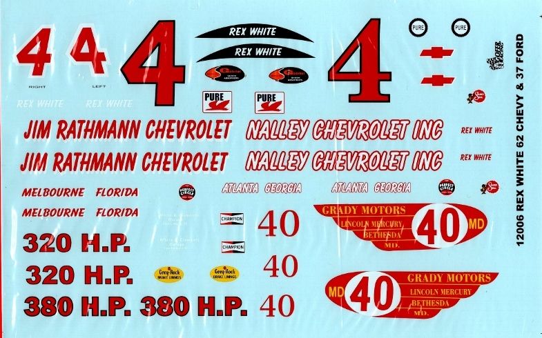 Gofer Racing Rex White '62 Chevy & '37 Ford Decal Sheet - Spotlight Hobbies