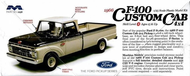 Moebius 1966 Ford F-100 Custom Cab Longbed 4x4 Pickup with 352 V-8 ...