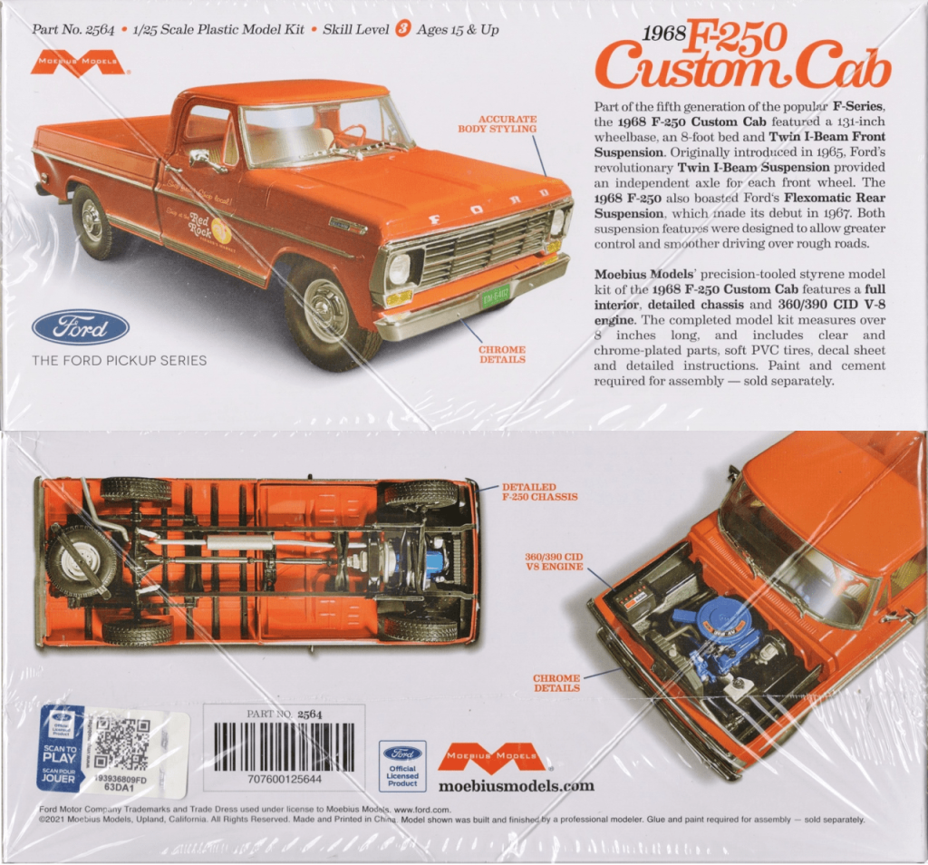 Moebius 1968 Ford F-250 Custom Cab Longbed Pickup Truck - Spotlight Hobbies