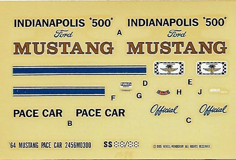 Monogram 1964 Ford Mustang Convertible Indy Pace Car Decals, 4 x 2.5 ...