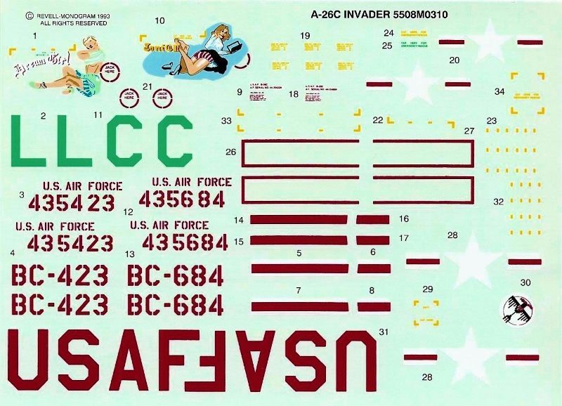 Monogram Douglas A/B-26C Invader, 1/48 Scale Decals, 6.75 x 5 inches ...