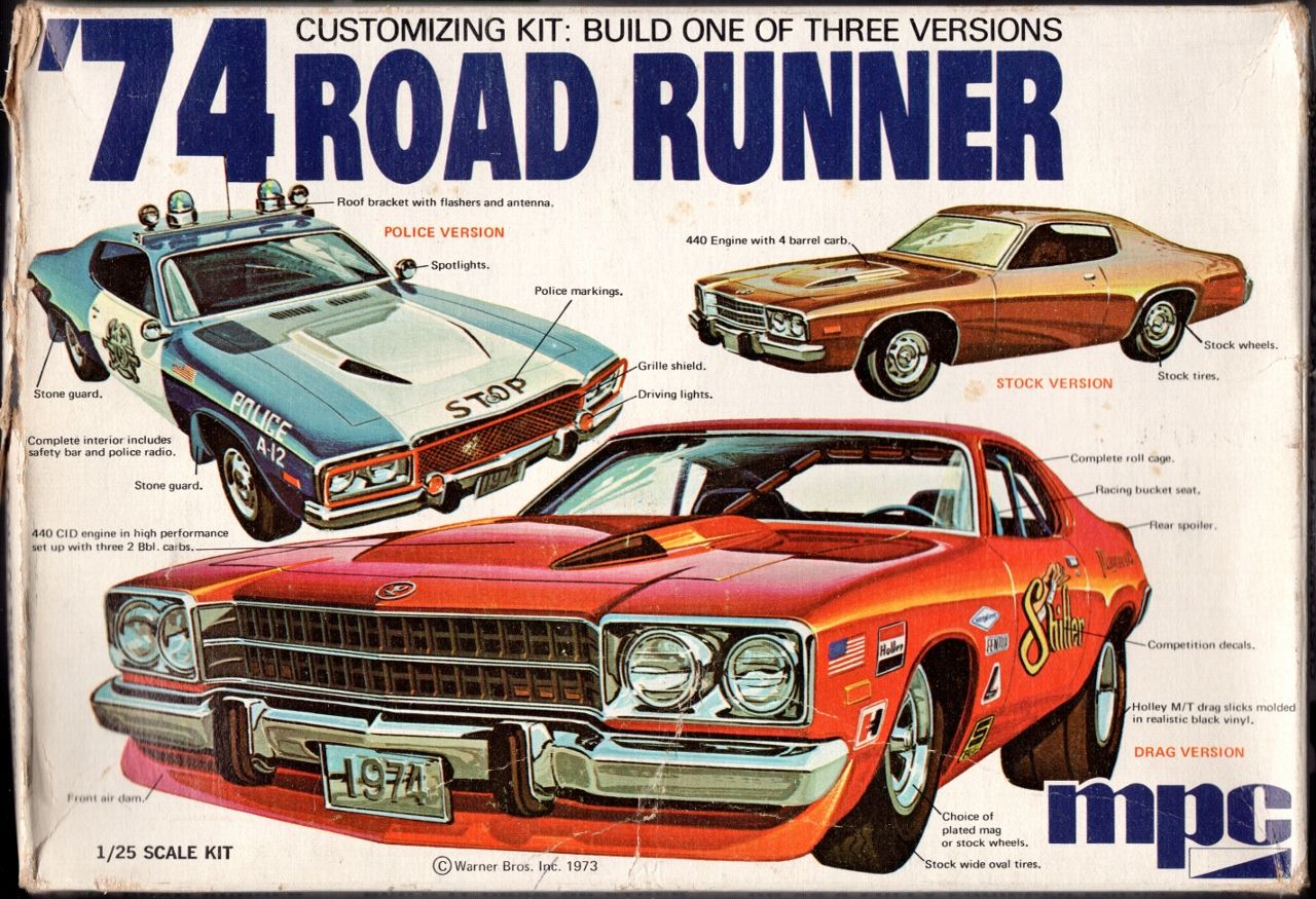 MPC 1974 Plymouth Road Runner, Stock, Drag or Police - Spotlight Hobbies