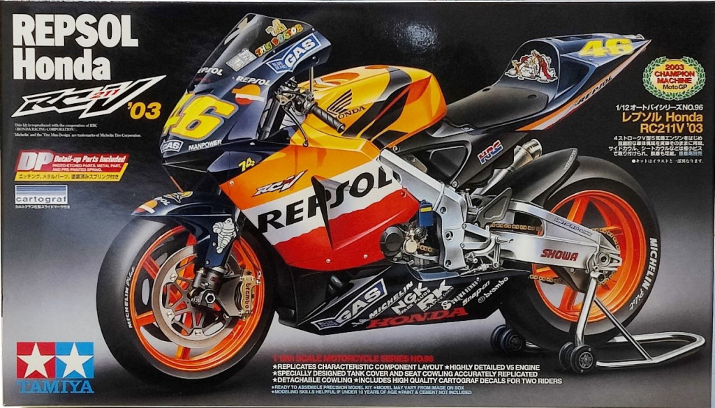 Tamiya 2003 Repsol Honda RC211V Motorcycle, 1/12 Scale - Spotlight Hobbies