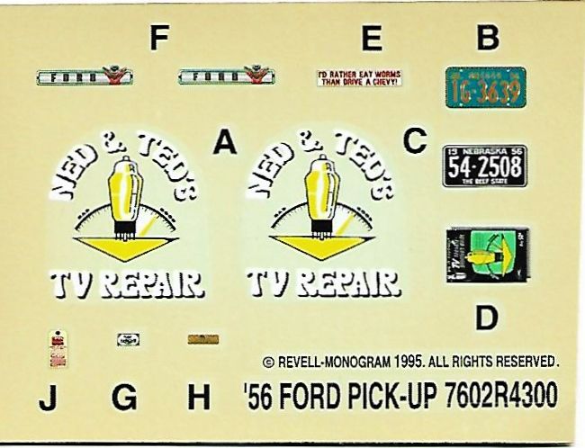 Revell 1956 Ford F-100 Pickup, Stock Decals, 3.25 x 2.5 inches ...