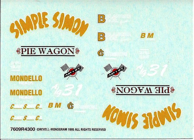 Revell A/G Thames Panel Truck Gasser "Simple Simon" Decals, 3.5 x 2.5 ...
