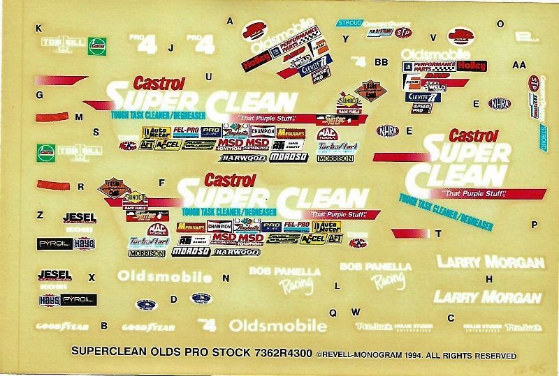 Revell Larry Morgan "Super Clean" 1994 Olds Pro Stock Decals, 7 x 4.75 ...