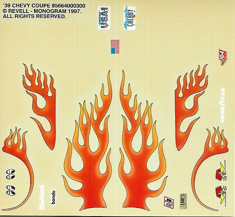 Revell/Monogram 1939 Chevy Coupe Street Rod Decals, 5 x 4.75 inches ...