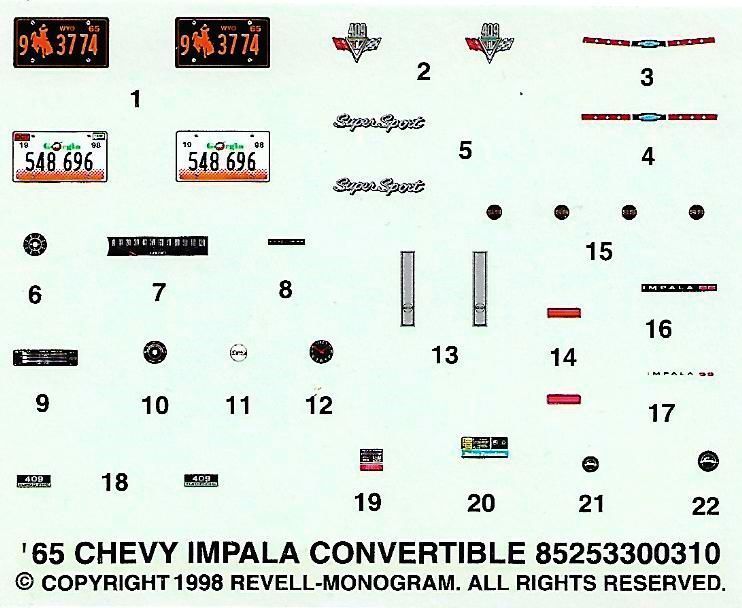 Revell 1965 Chevy Impala SS 409 Convertible Decals, 3.75 x 3 inches ...