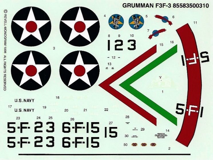 Revell/Monogram Navy Grumman F3F-3, 1/32 Scale Decals, 7 x 5.25 inches ...