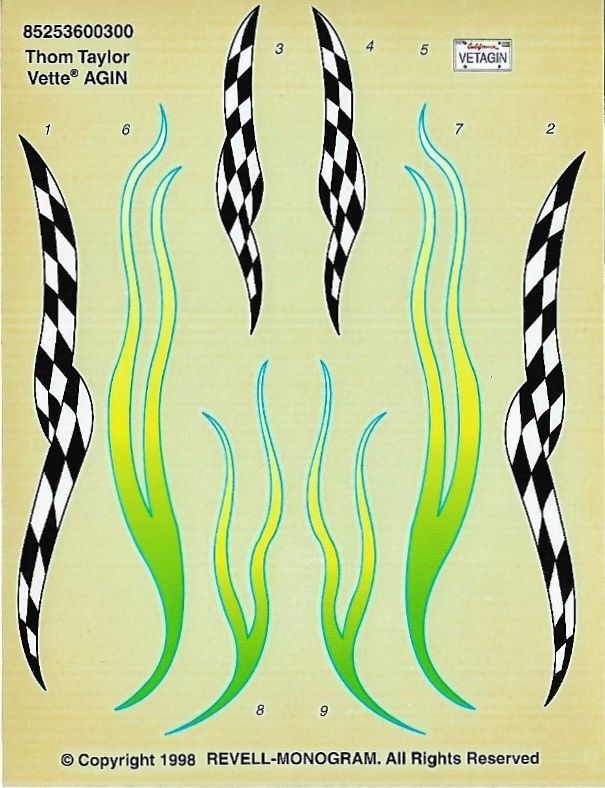 Revell Thom Taylor "Vette Agin" Custom 1953 Chevy Corvette Decals, 6 x ...