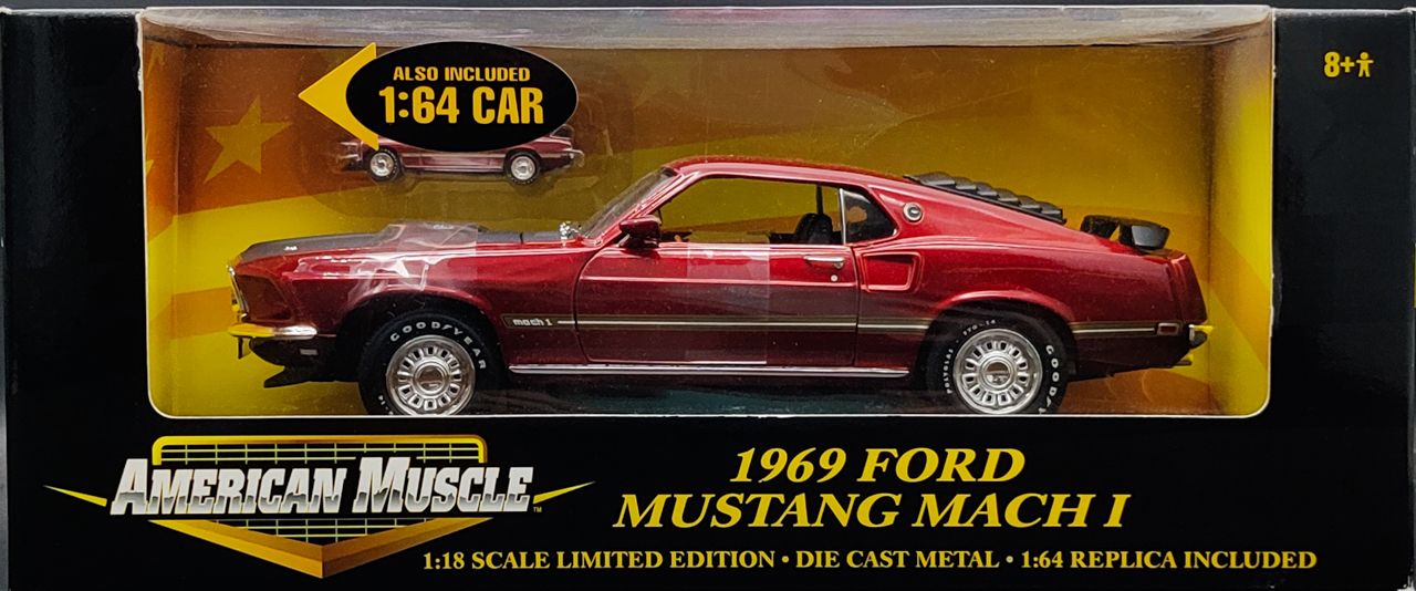 Ertl American Muscle 1969 Ford Mustang Mach I - Deep Red & Black with ...