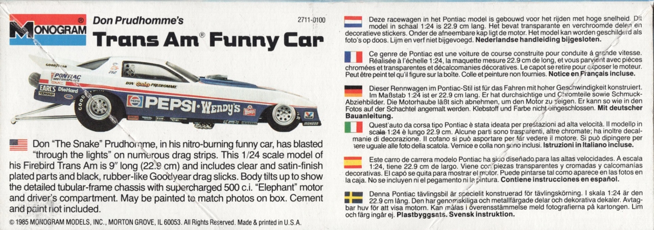 Monogram Don "Snake" Prudhomme "Pepsi" Pontiac Firebird Trans Am Funny ...