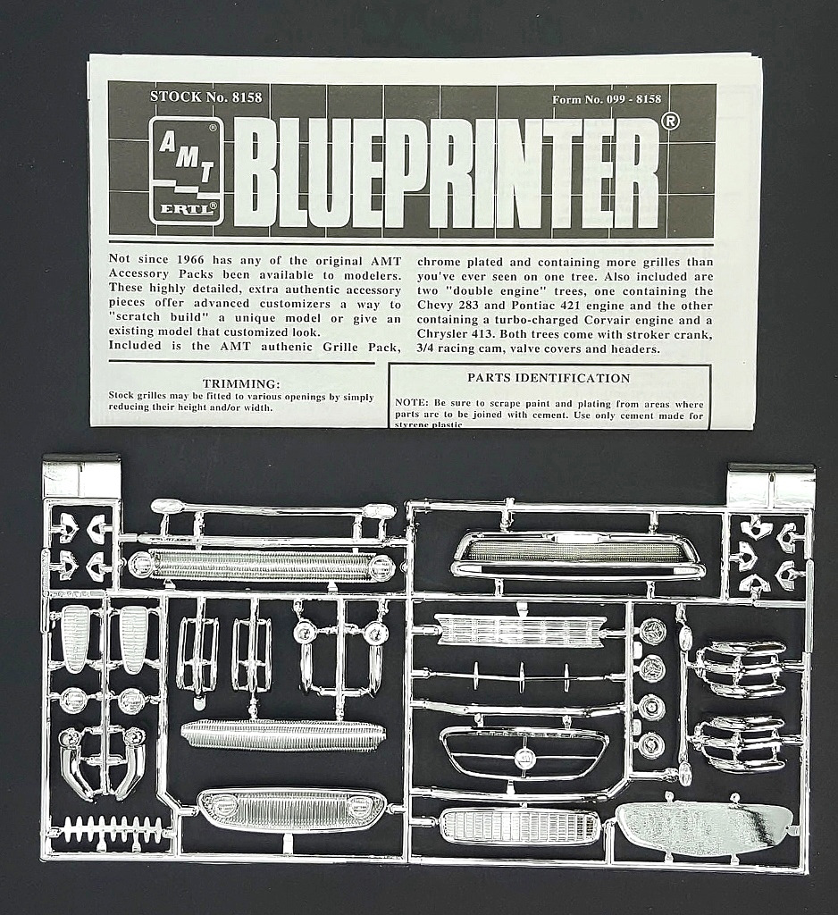AMT "Blueprinter" Chrome Grilles & Bumpers, Chevy 283, Pontiac 421 ...