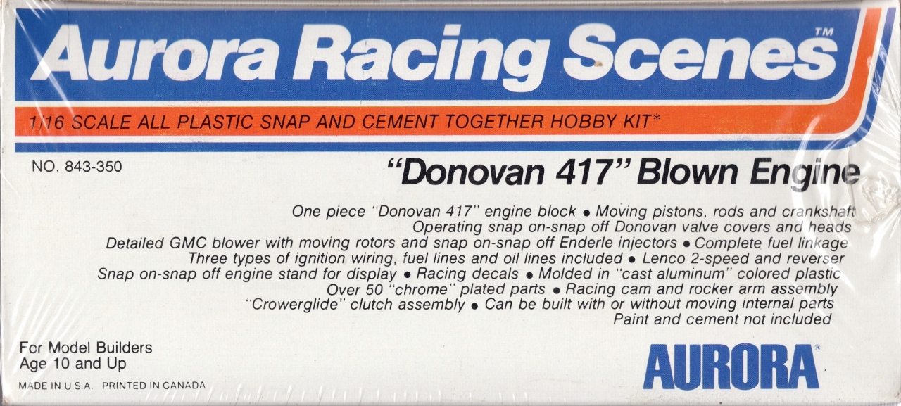 Aurora Racing Scenes "Donovan 417 Blown Engine" - 1/16 Scale ...
