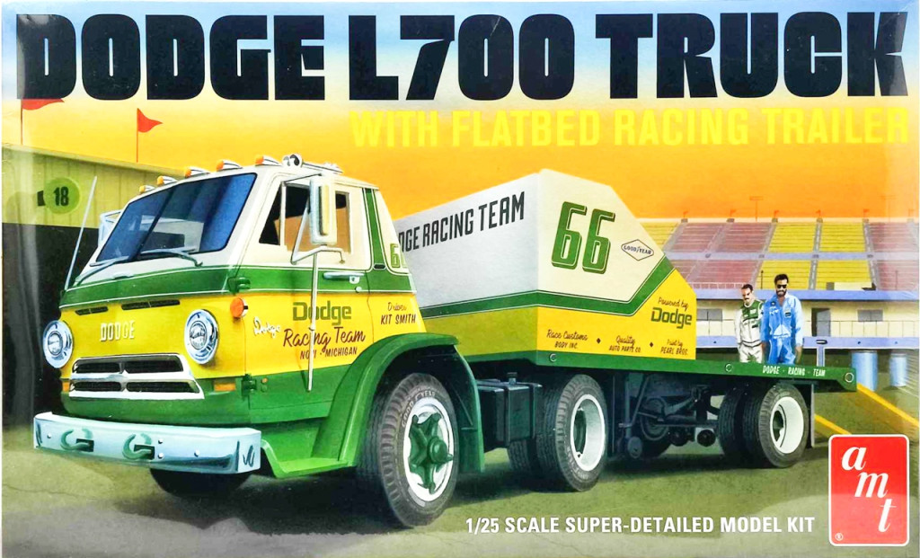 AMT Dodge L-700 Semi Tractor Truck Tilt Cab with Flatbed Racing Trailer ...