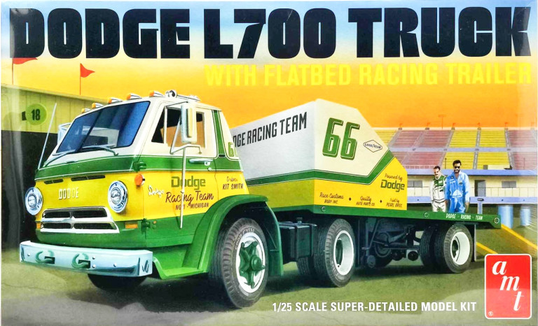 AMT Dodge L-700 Semi Tractor Truck Tilt Cab with Flatbed Racing Trailer ...