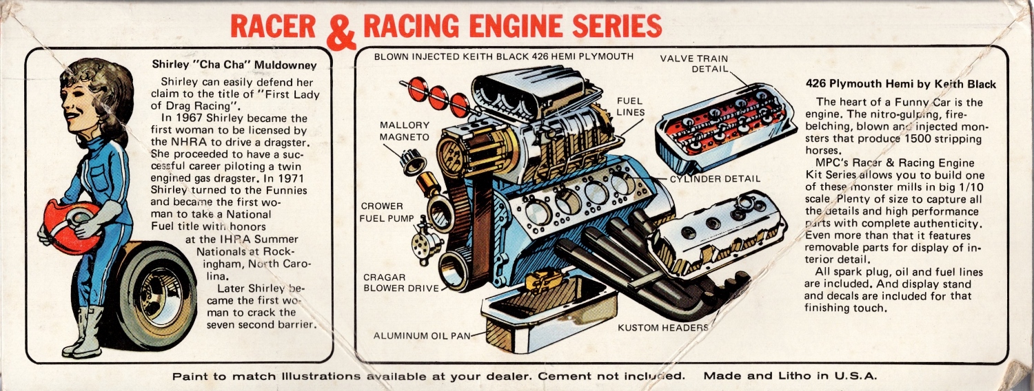 MPC Shirley "Cha Cha" Muldowney and Her Funny Car Plymouth Hemi Engine ...