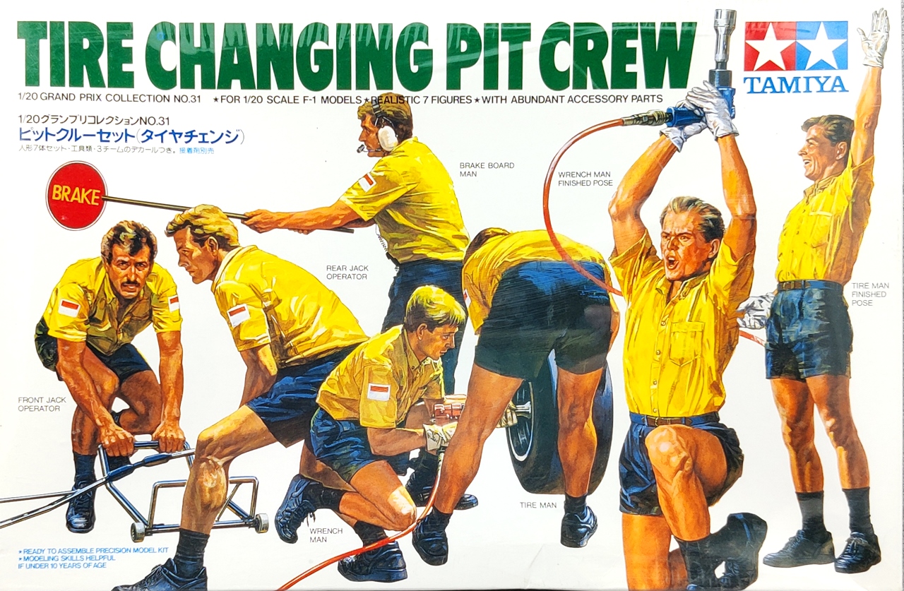 Tamiya Tire Changing Pit Crew Figure Set - 1/20th Scale - Spotlight Hobbies