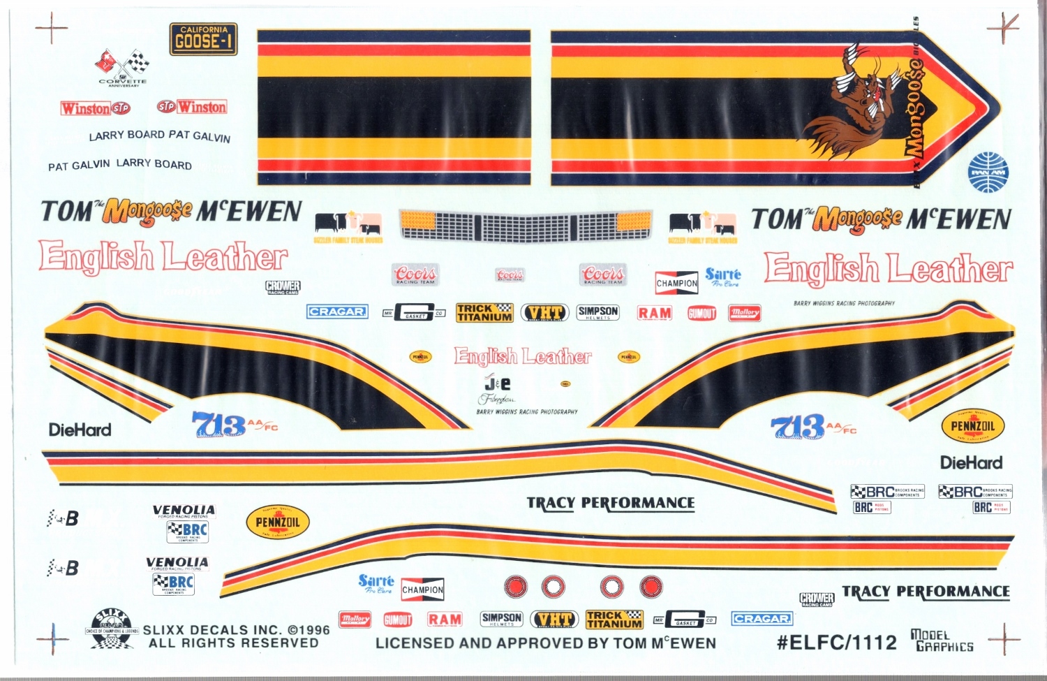 Slixx Decals Tom McEwen "English Leather" Chevy Corvette Funny Car ...