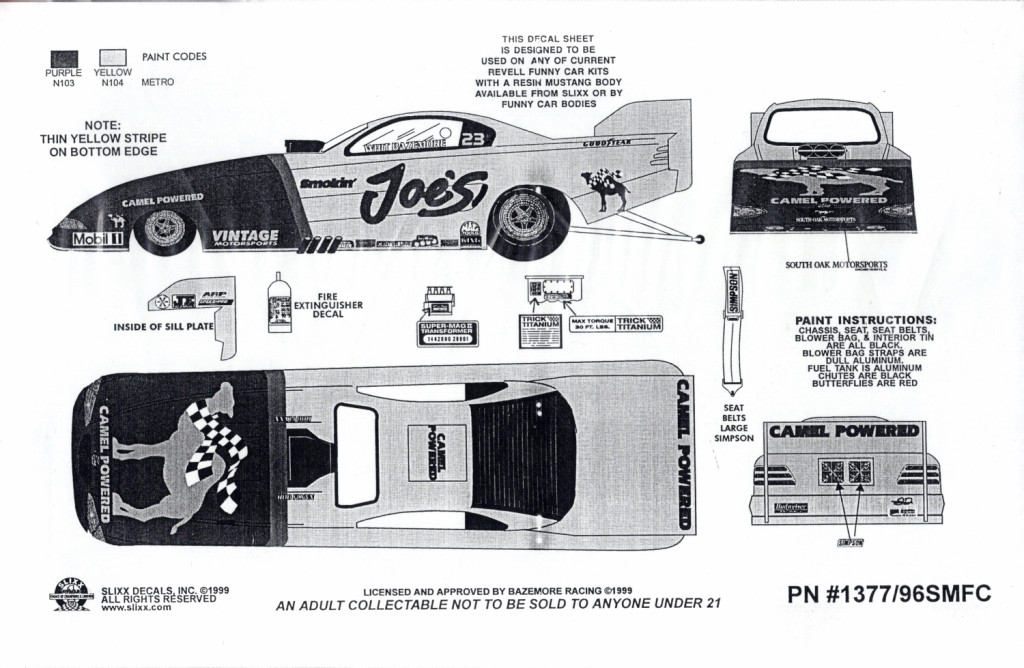 Slixx Decals "Joe's Smokin'" Camel Powered Ford Mustang Funny Car ...