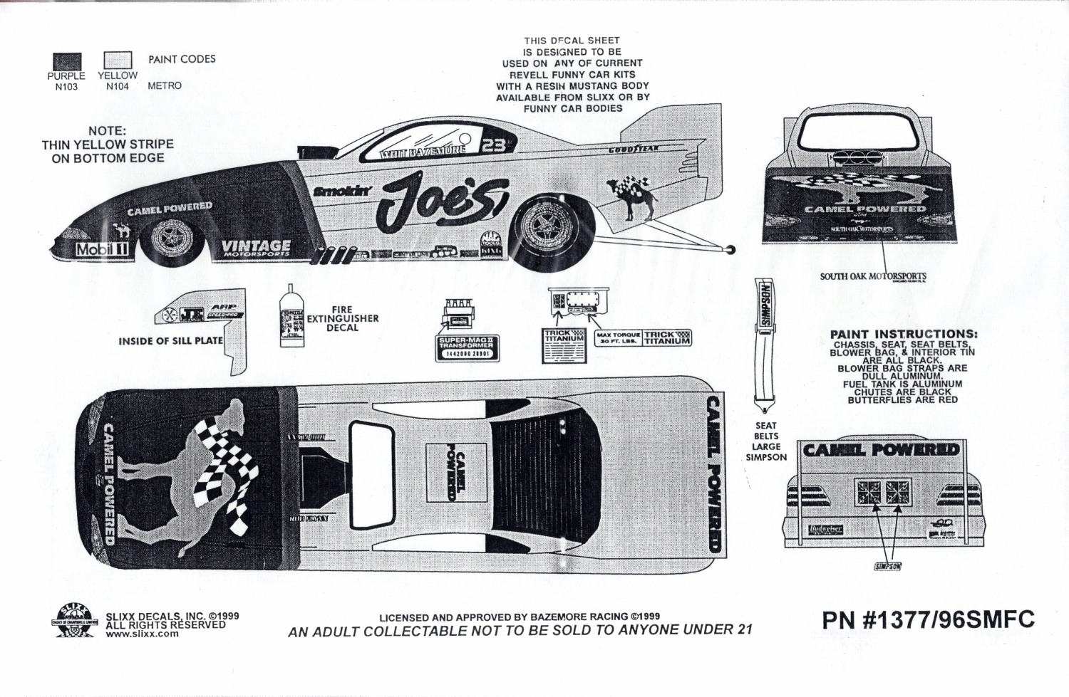 Slixx Decals "Joe's Smokin'" Camel Powered Ford Mustang Funny Car ...