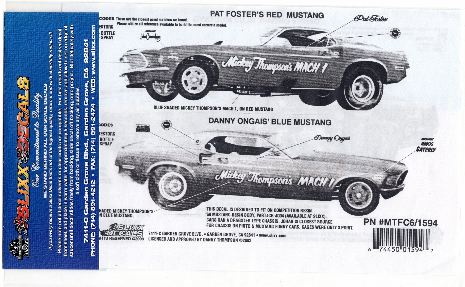Slixx Decals "Mickey Thompson's Mach 1" 1969 Ford Mustang - Spotlight ...