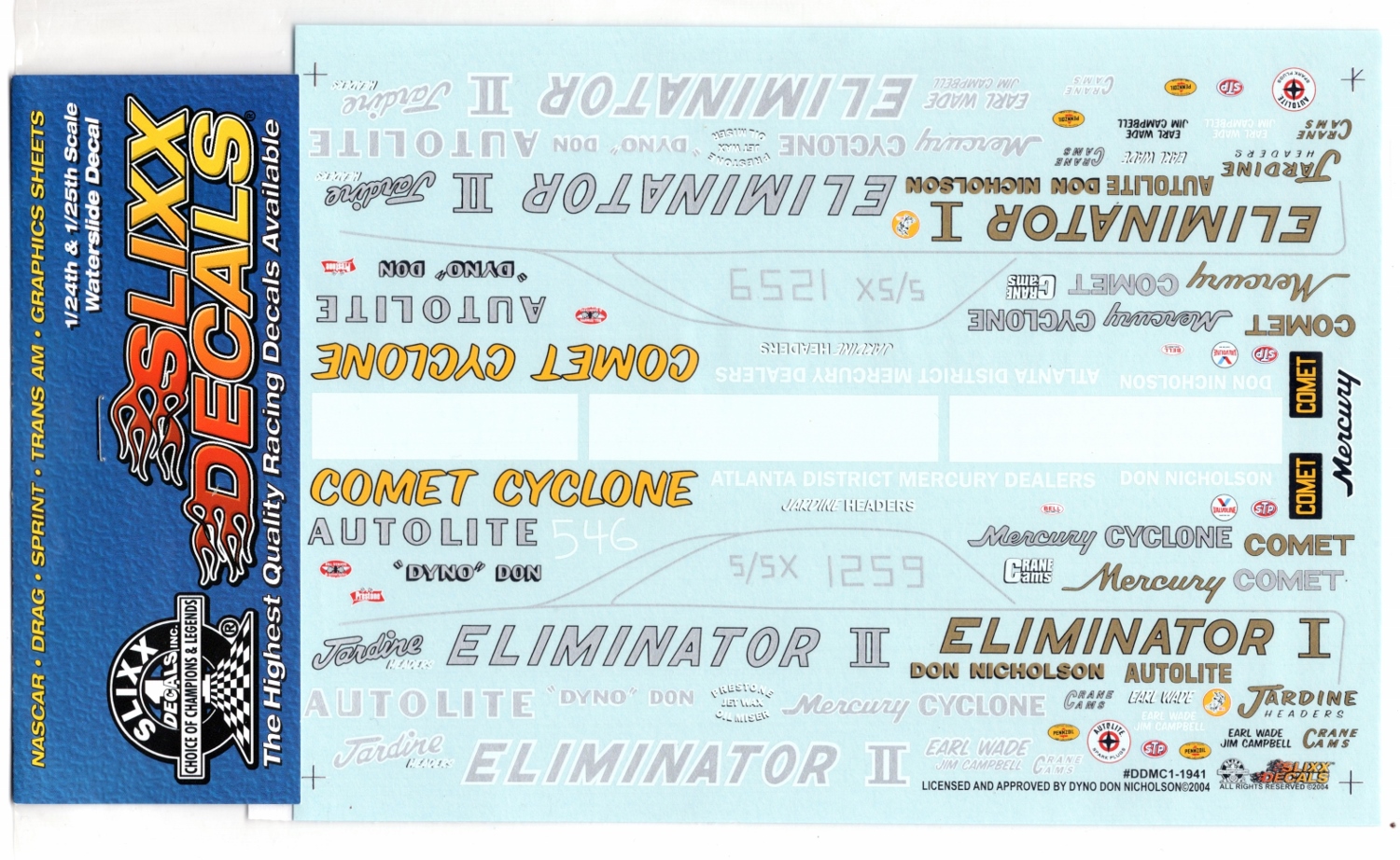 Slixx Decals Dyno Don Nicholson's "Eliminator I & II" Mercury Comet ...