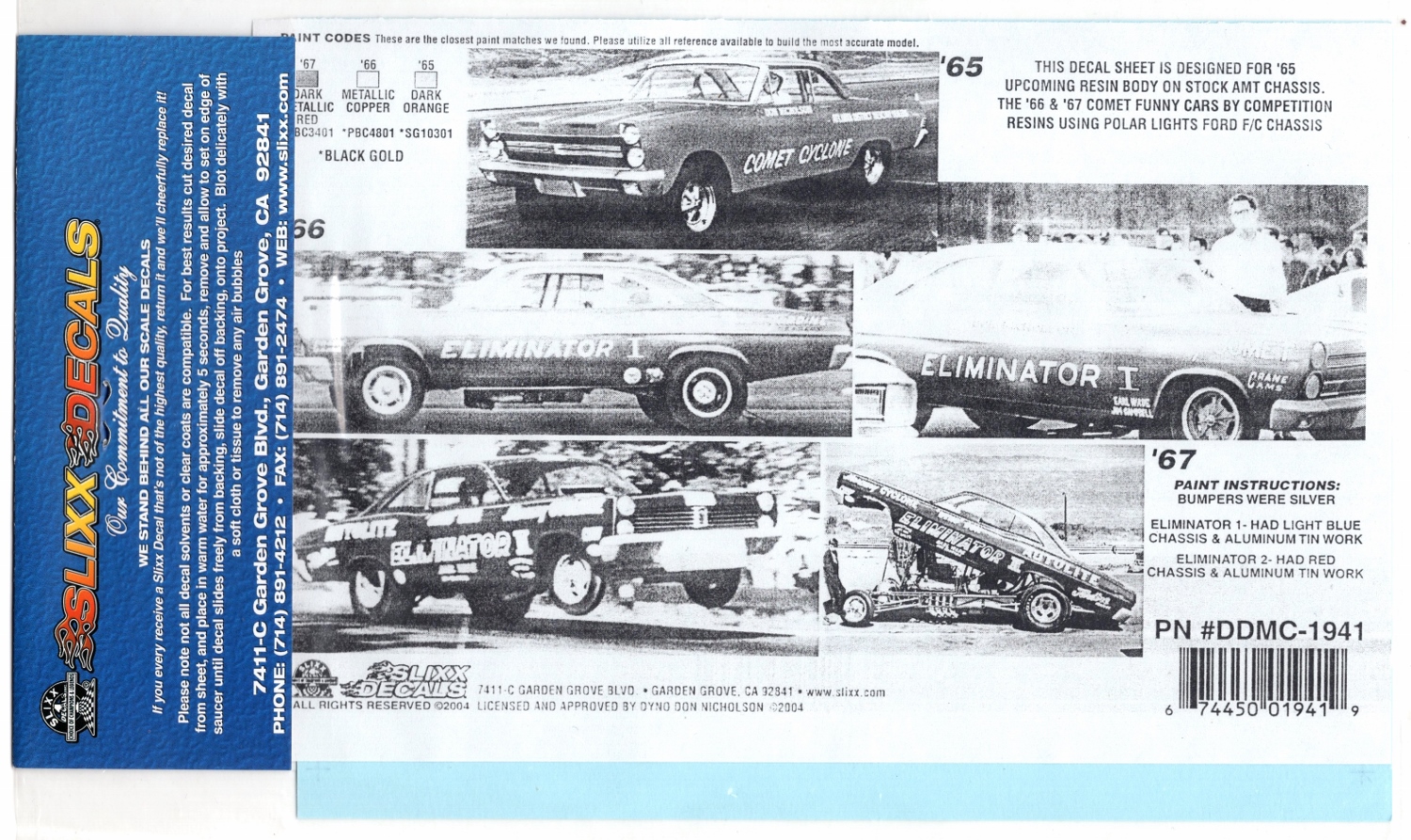 Slixx Decals Dyno Don Nicholson's "Eliminator I & II" Mercury Comet ...