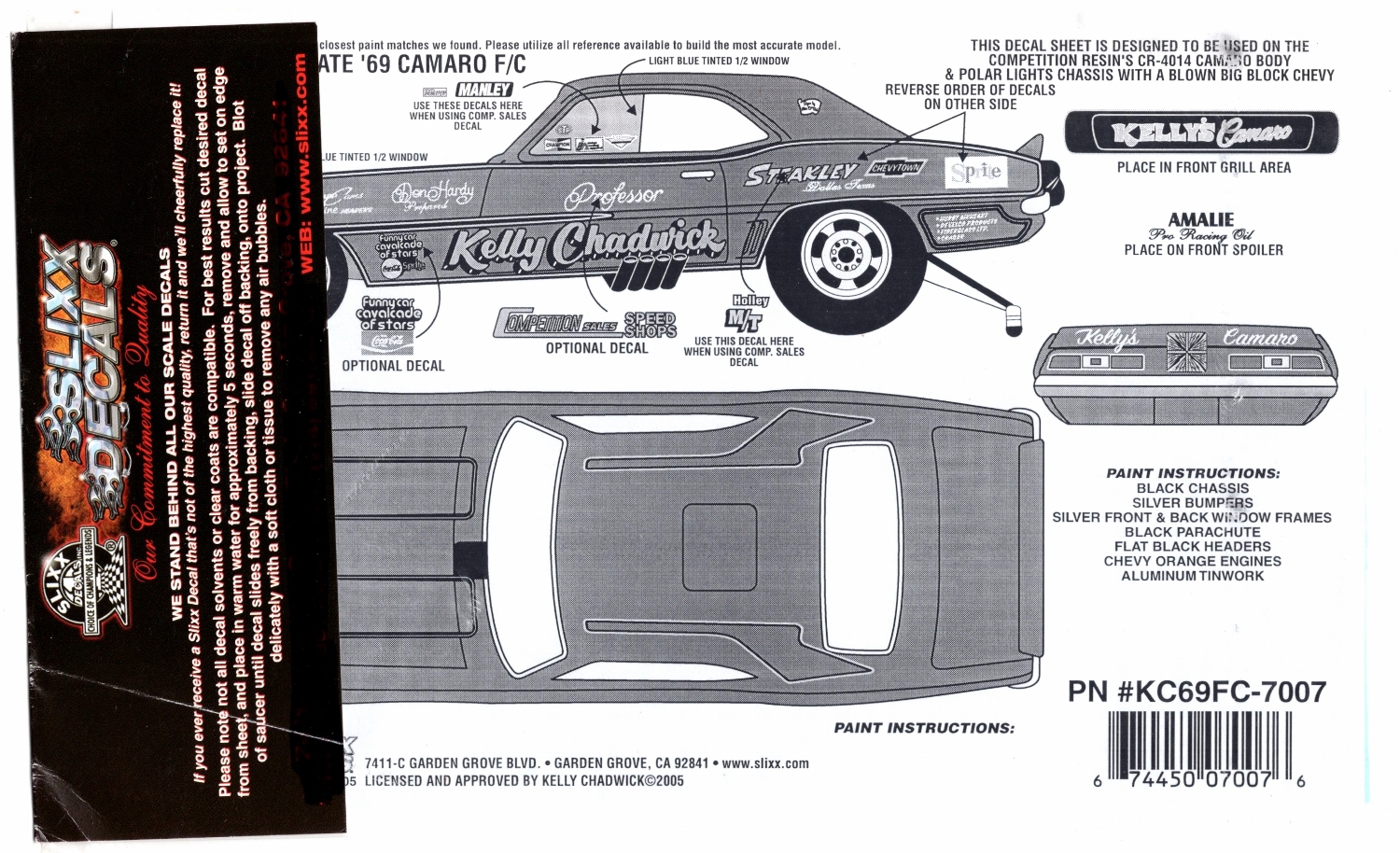 Slixx Decals "Kelly Chadwick" 1969 Chevy Camaro Funny Car - Spotlight ...