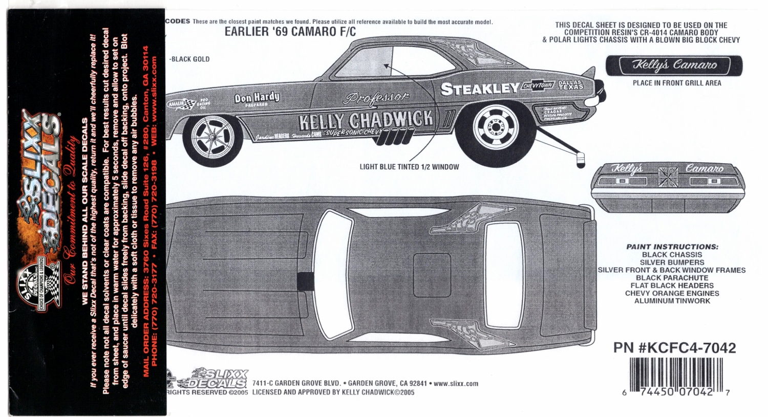 Slixx Decals "Kelly Chadwick" 1969 Chevy Camaro Funny Car - Spotlight ...