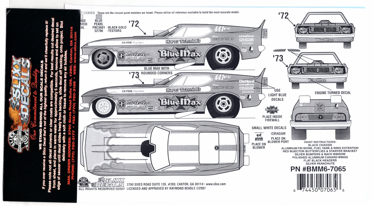 Slixx Decals "Blue Max" 1972 & 1973 Ford Mustang Funny Car - Spotlight ...