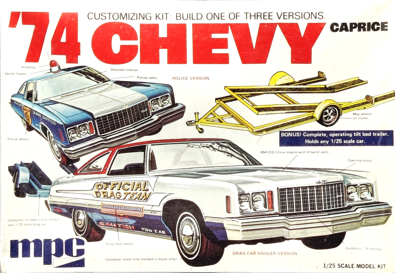 MPC 1974 Chevy Caprice with Car Trailer - Stock, Drag Car Hauler or ...